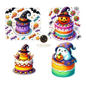 Watercolor Halloween Cake Clipart Spooky Cute Ghosts PNG Halloween ...