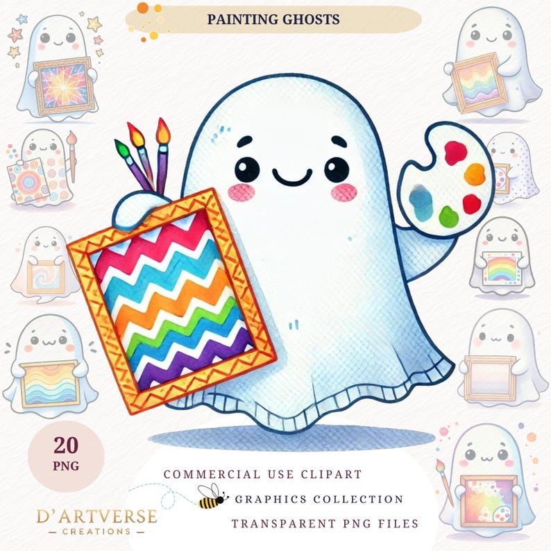 Watercolor Ghost Painting Clipart Set Cute Spooky Halloween Artist PNG ...