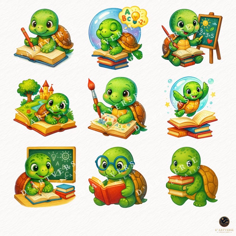 Baby Turtle Clipart School PNG Cute Sea Turtle Art Back to School ...