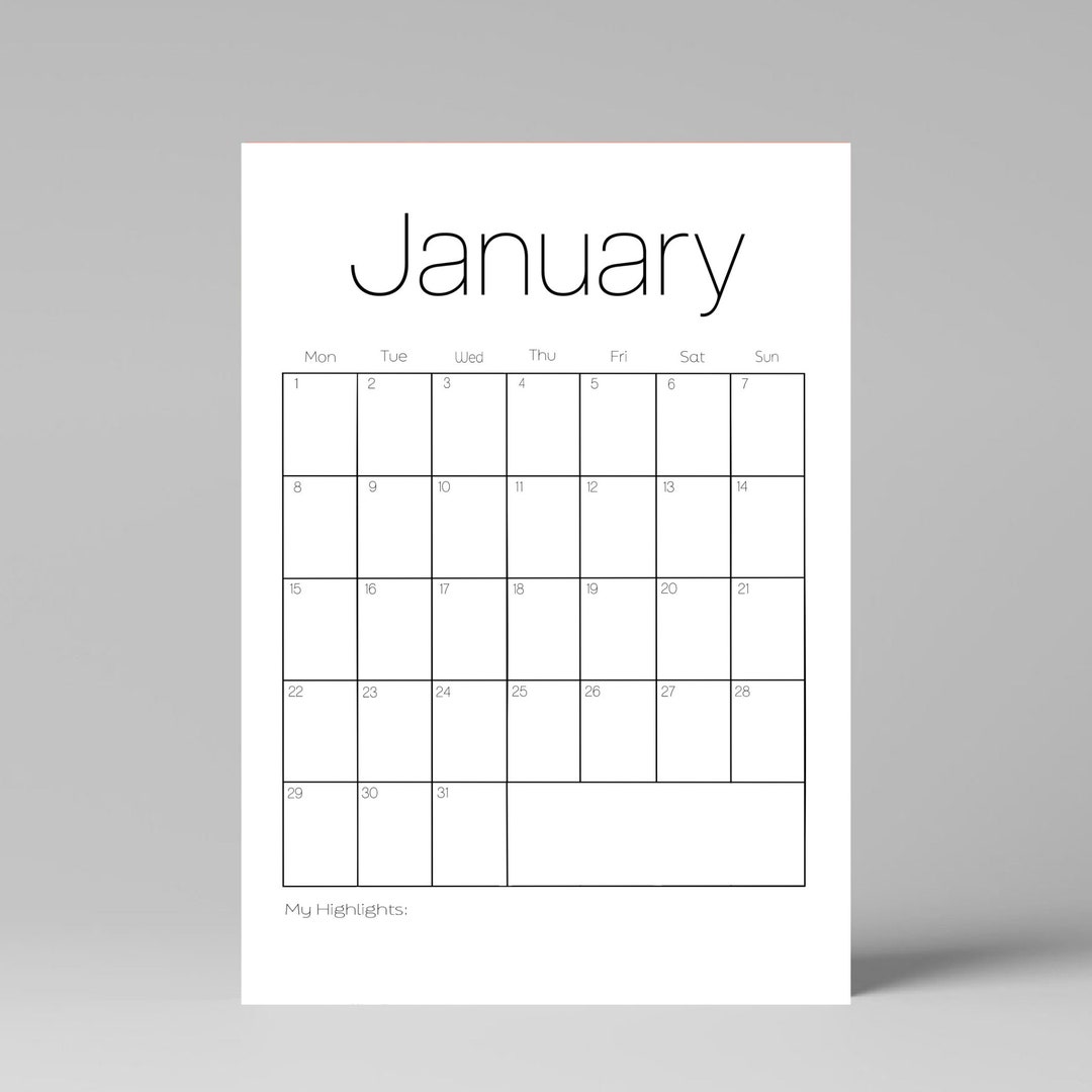 Start Any Month Wall Calendar - A4 - Monochrome - With Clip ...