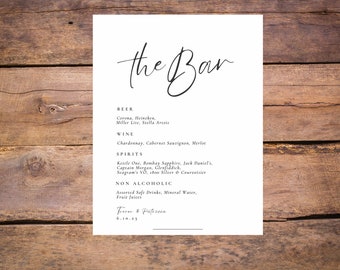 Wedding Bar Menu Digital Download - Etsy