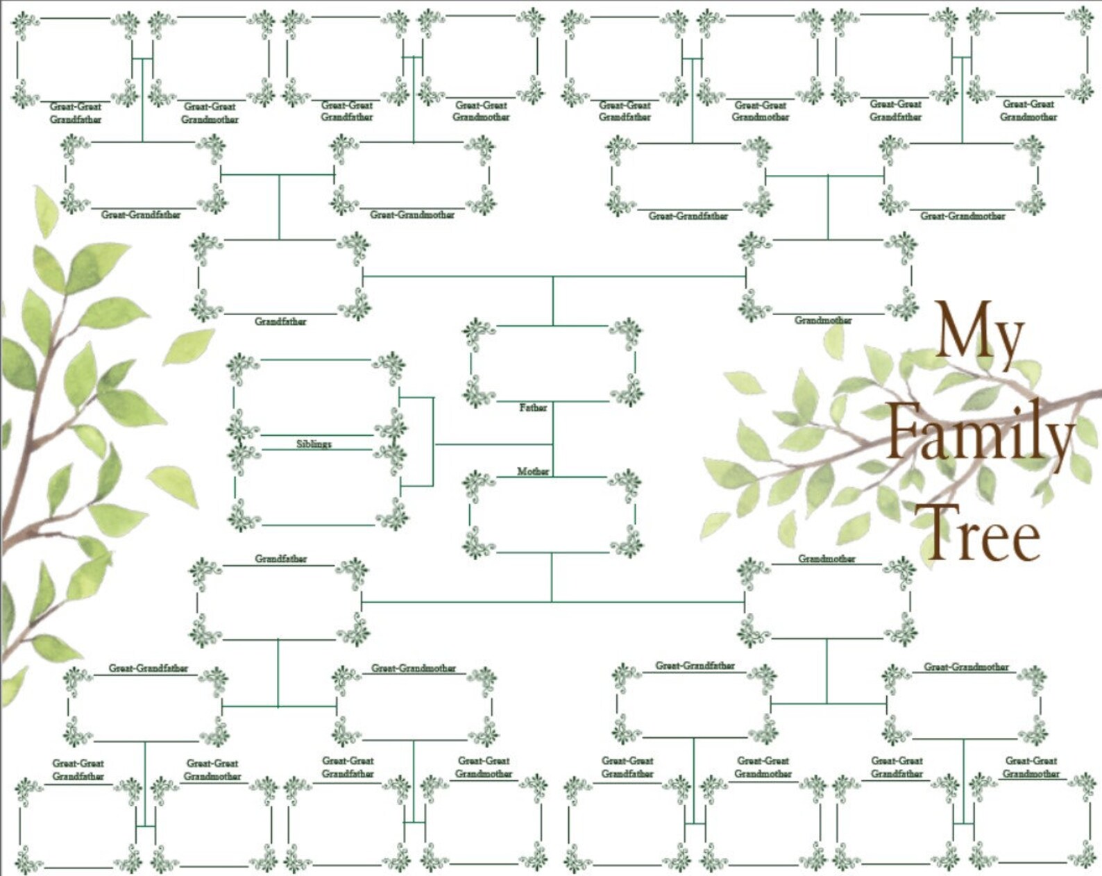 Fillable, Printable Family Tree Chart, 2 Siblings, 5 Generations - Etsy