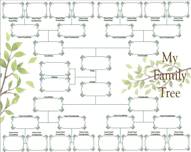Fillable, Printable Family Tree Chart, 2 Siblings, 5 Generations - Etsy