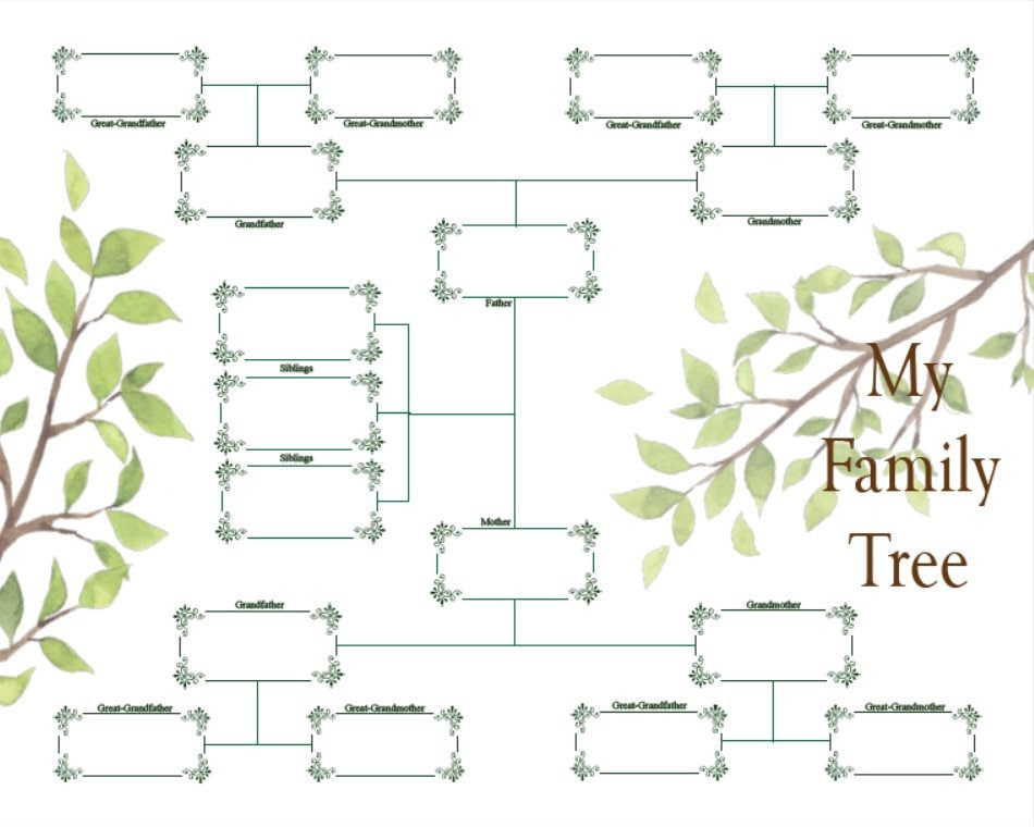 Fillable, Printable Family Tree Chart, 3 Siblings, 4 Generations - Etsy