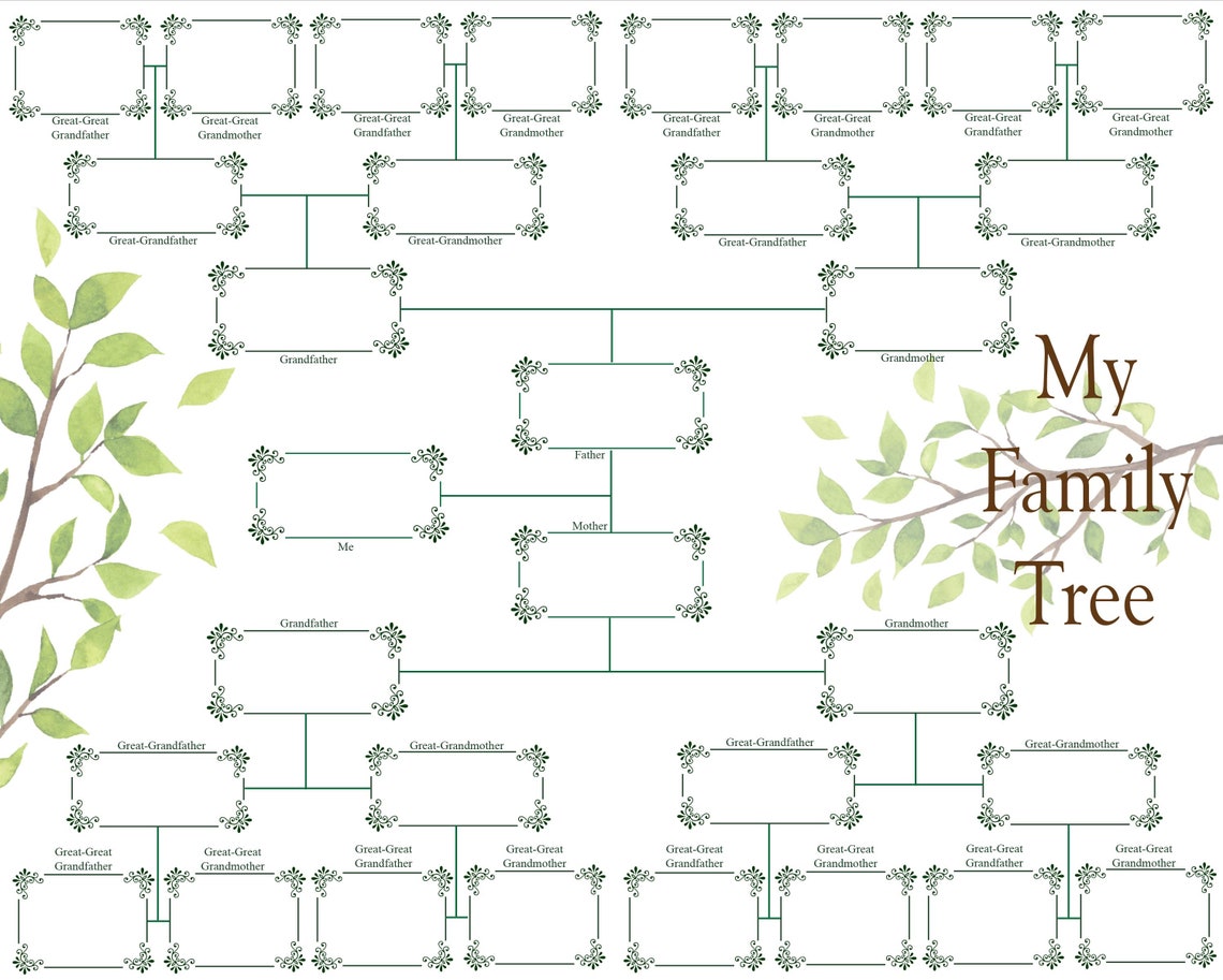 Fillable, Printable Family Tree Chart, 5 Generations - Etsy UK