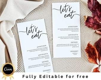 Minimalist Wedding Menu Template, Modern Script Wedding Dinner Menu ...