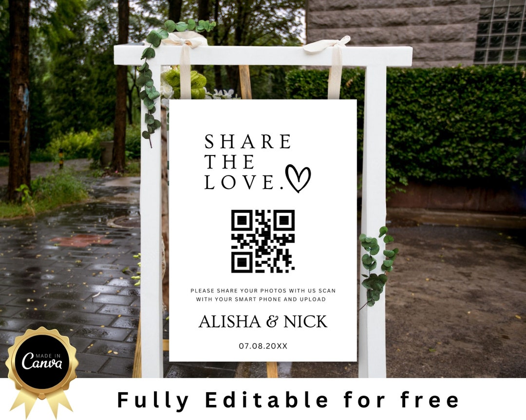 Printable Share the Love QR Code Sign, Modern Wedding Decor, Photo ...