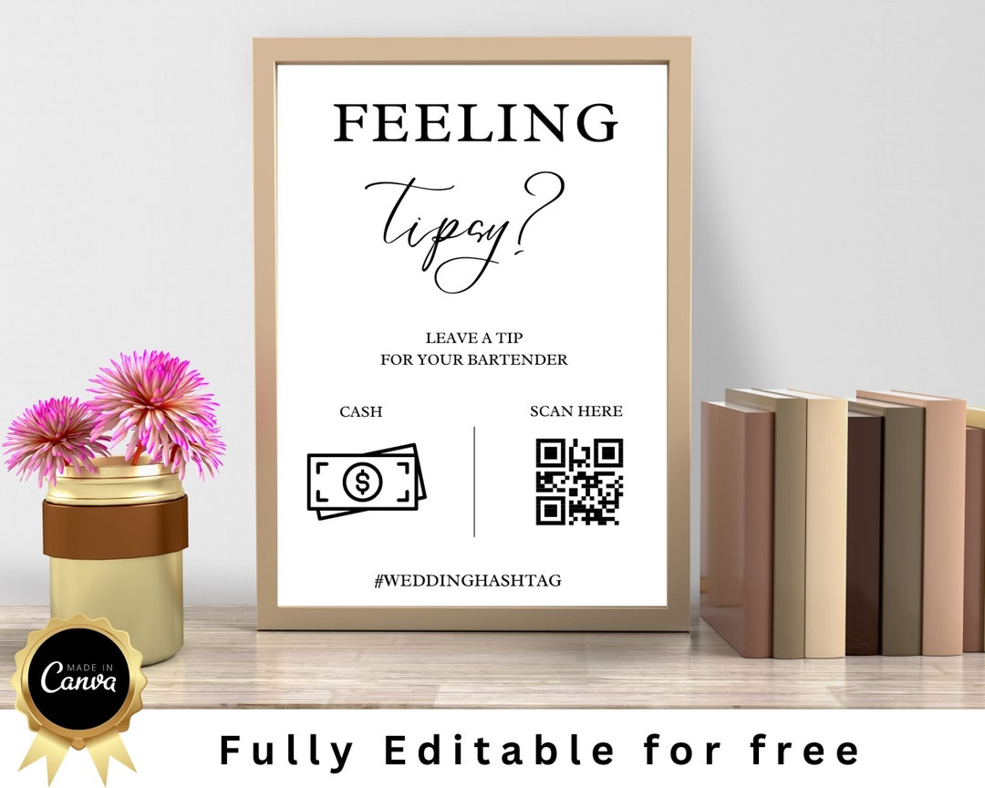 Tip Your Bartender Sign Template Bartender Tip Sign Modern Minimalist ...