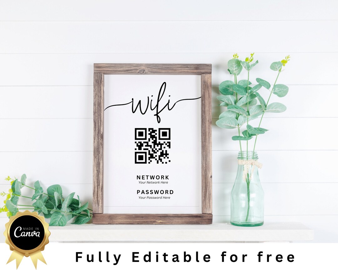 Wifi QR Code Sign, Printable Wifi Sign, Wifi Password Sign, Editable ...