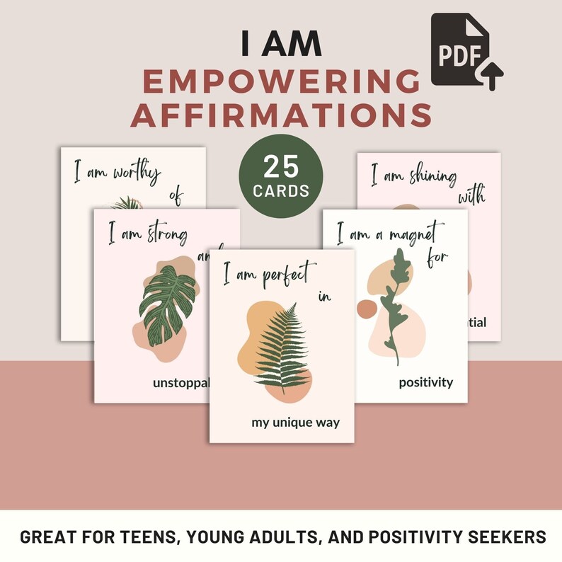 I AM Affirmations, 25 Printable Cards for Positive Mindset, Modern Boho ...