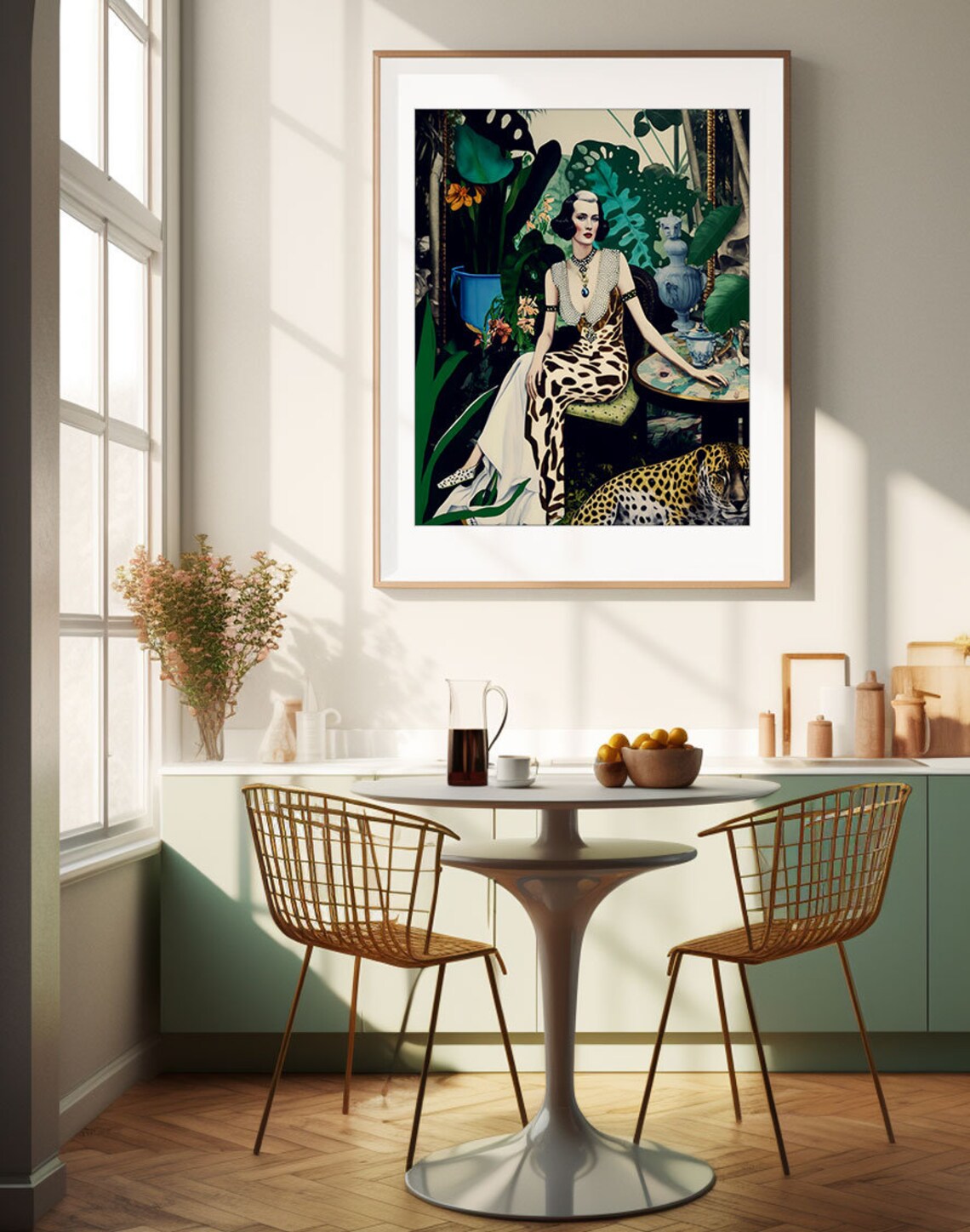 1920s Mod Art Deco Flapper Female Portrait Wall Art, Original Jungle Nature Leopard Art Print ...