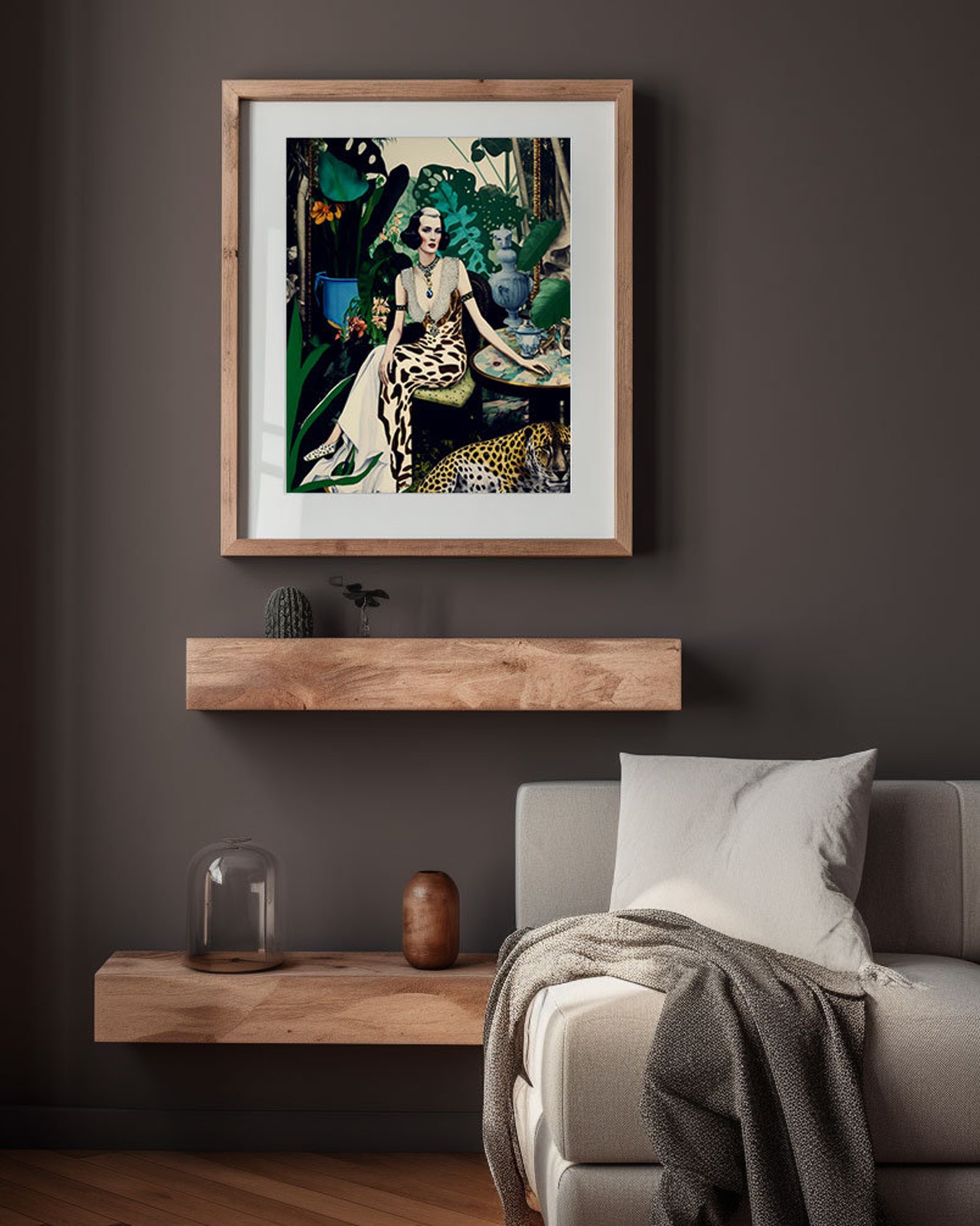 1920s Mod Art Deco Flapper Female Portrait Wall Art, Original Jungle Nature Leopard Art Print ...