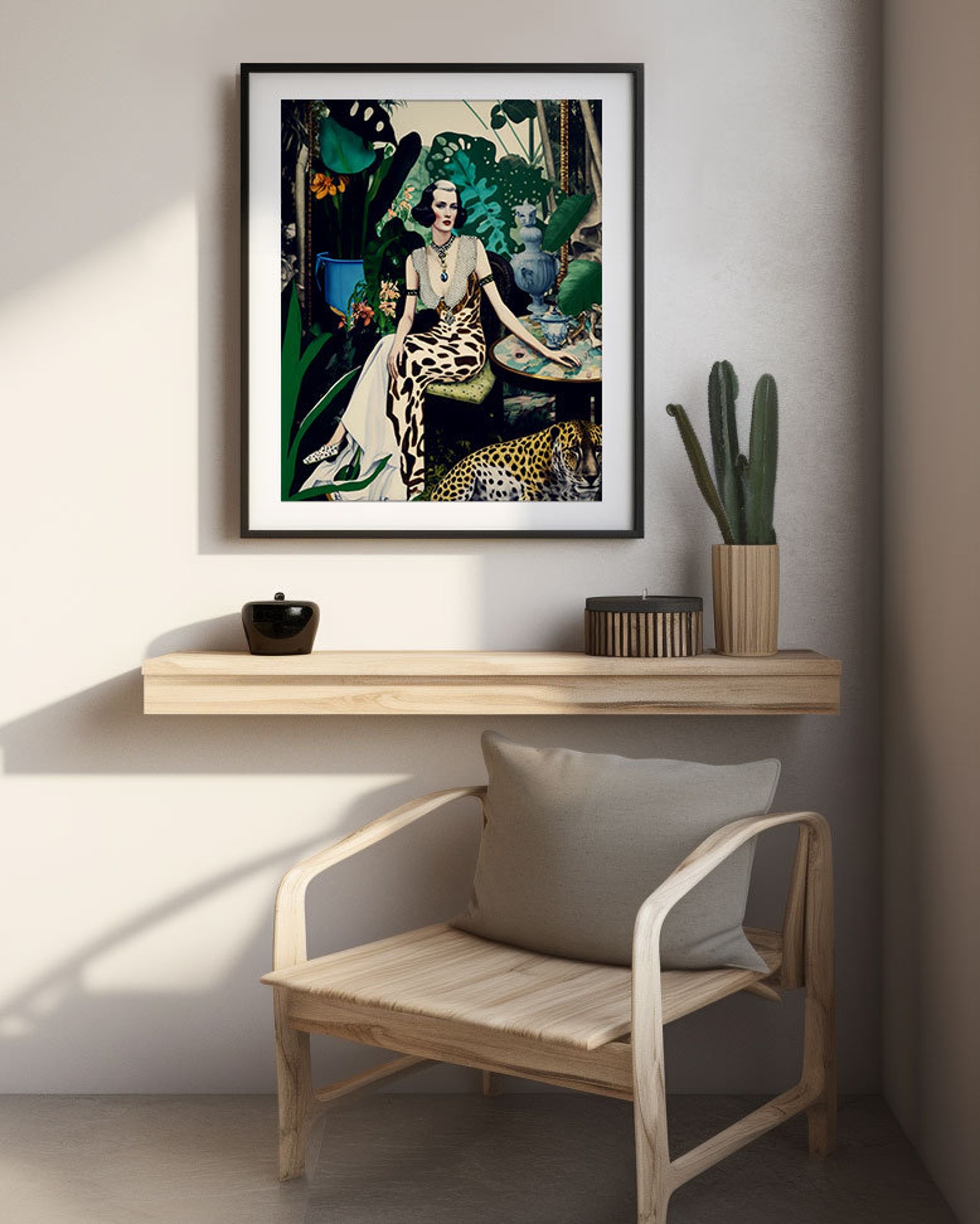 1920s Mod Art Deco Flapper Female Portrait Wall Art, Original Jungle Nature Leopard Art Print ...