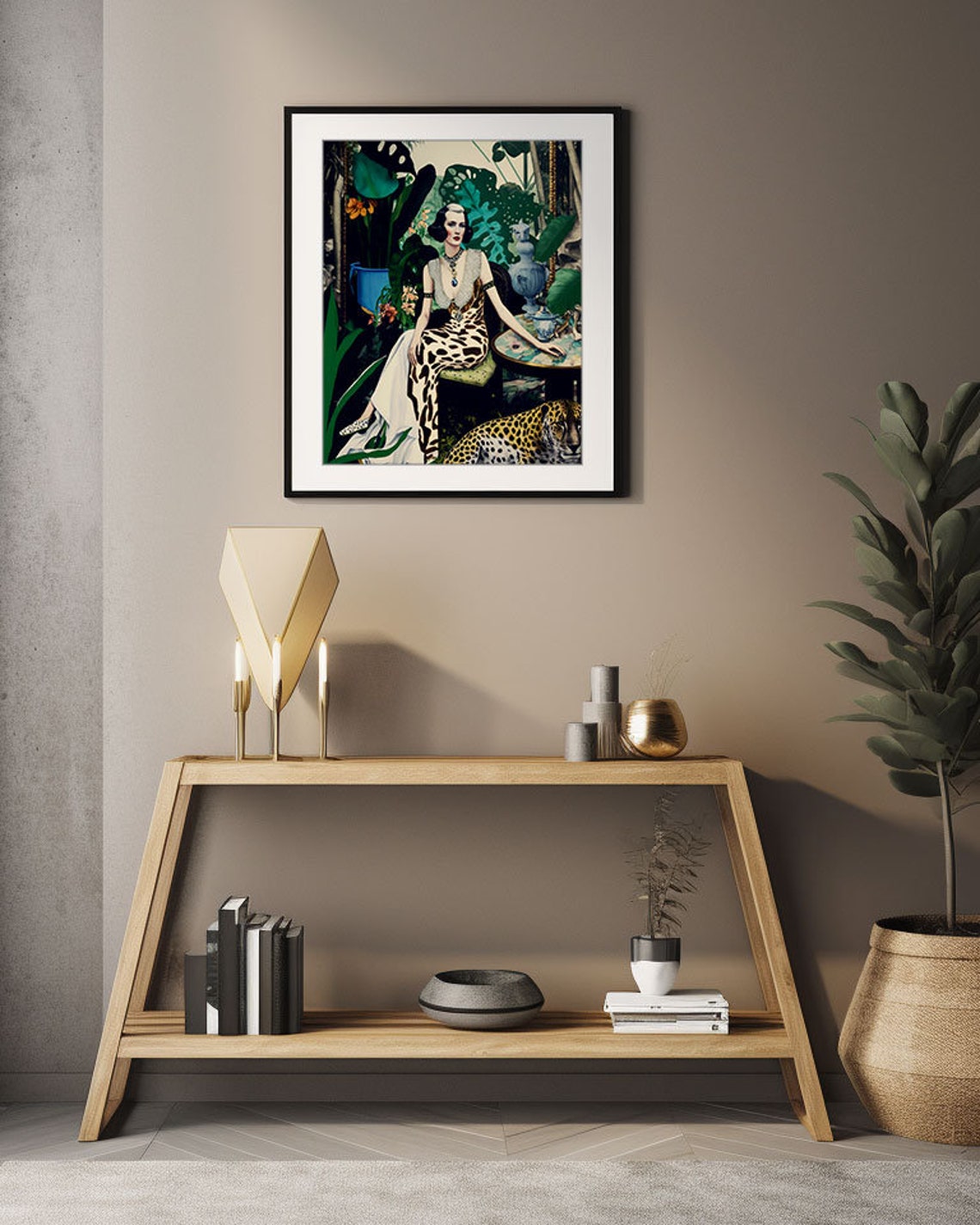 1920s Mod Art Deco Flapper Female Portrait Wall Art, Original Jungle Nature Leopard Art Print ...