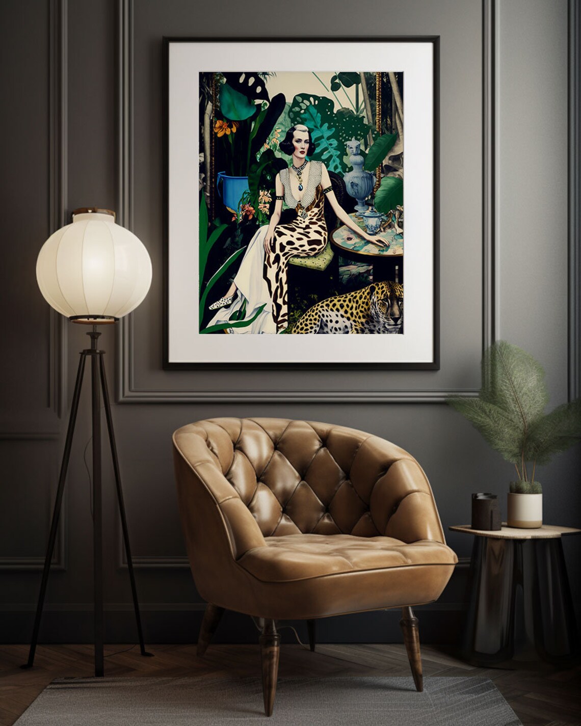 1920s Mod Art Deco Flapper Female Portrait Wall Art, Original Jungle Nature Leopard Art Print ...