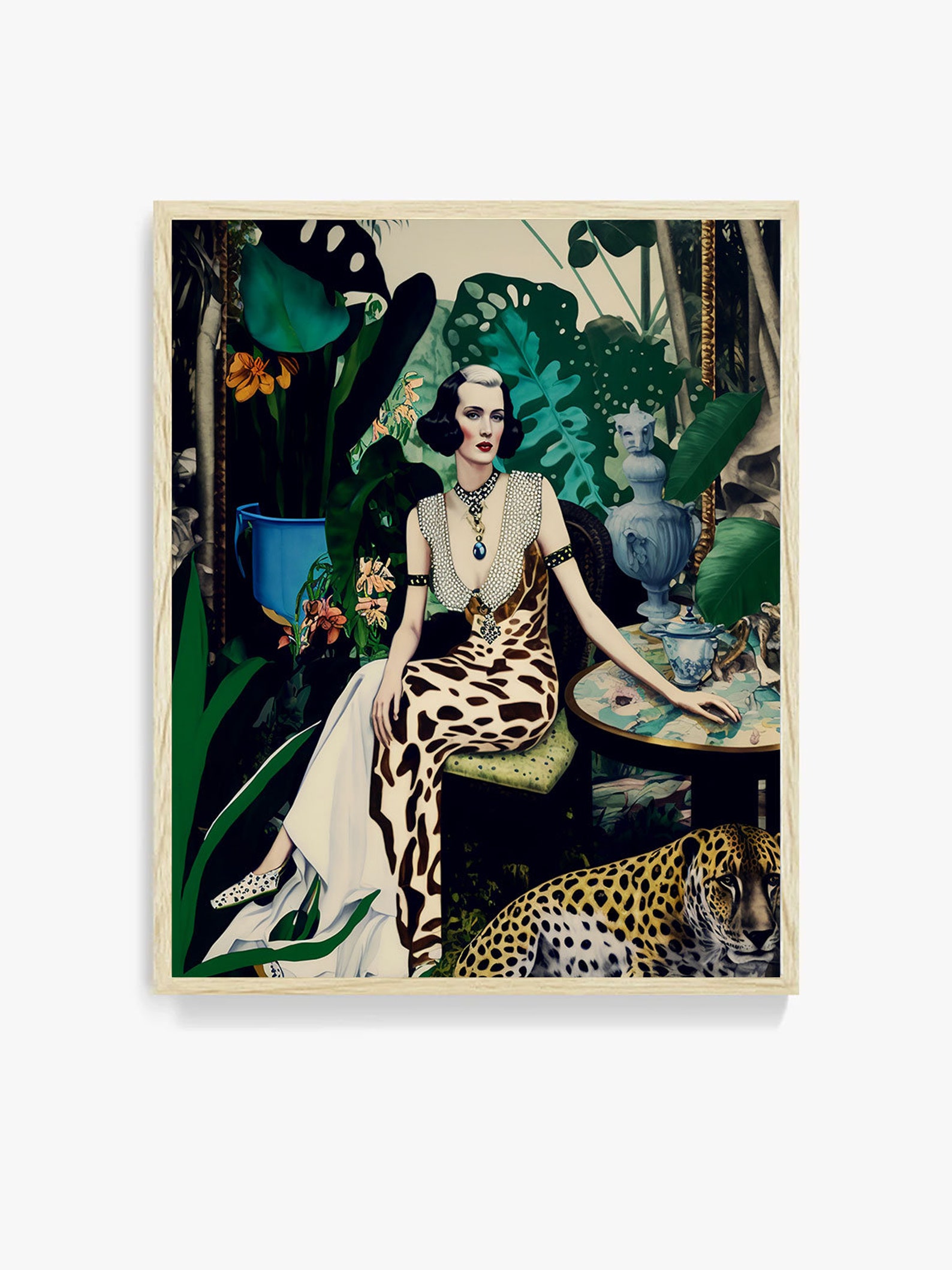 1920s Mod Art Deco Flapper Female Portrait Wall Art, Original Jungle Nature Leopard Art Print ...