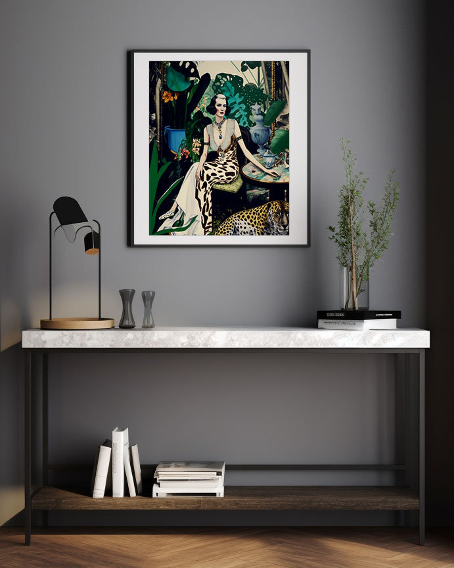 1920s Mod Art Deco Flapper Female Portrait Wall Art, Original Jungle Nature Leopard Art Print ...