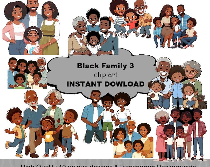 10 Black Family Clipart, BUNDLE of 10 High-quality, Unique Designs ...