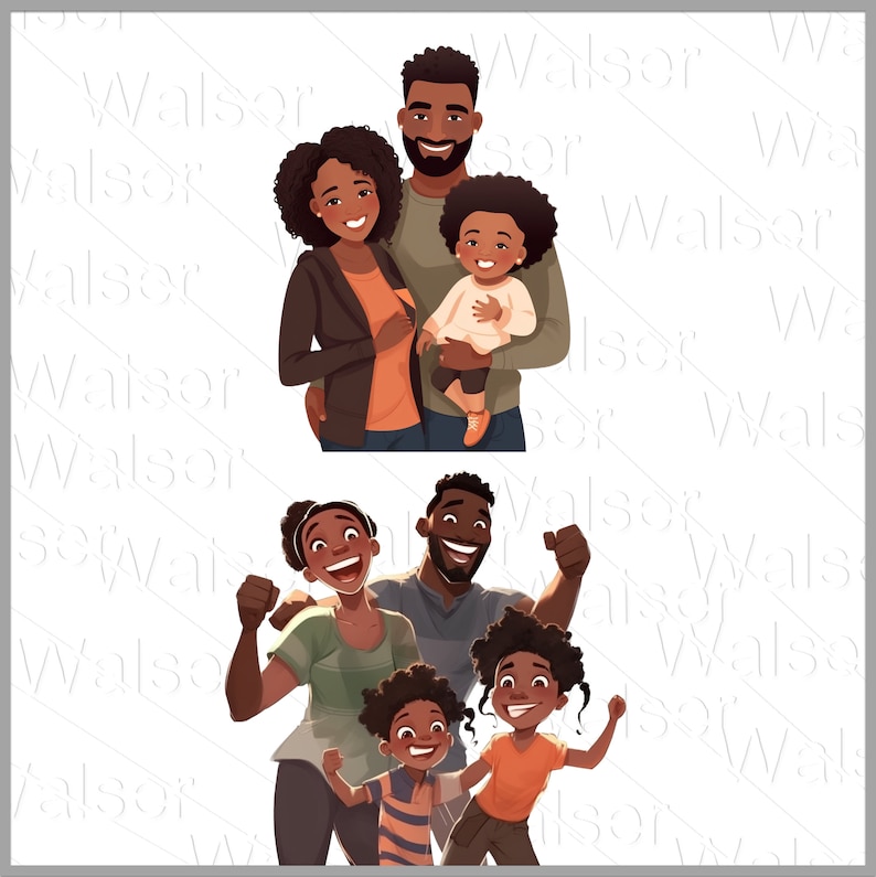 Black Family Clipart, BUNDLE of 10 High-quality, Unique Designs, Ready ...