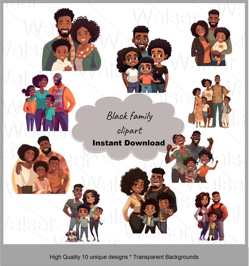 Black Family Clipart, BUNDLE of 10 High-quality, Unique Designs, Ready ...