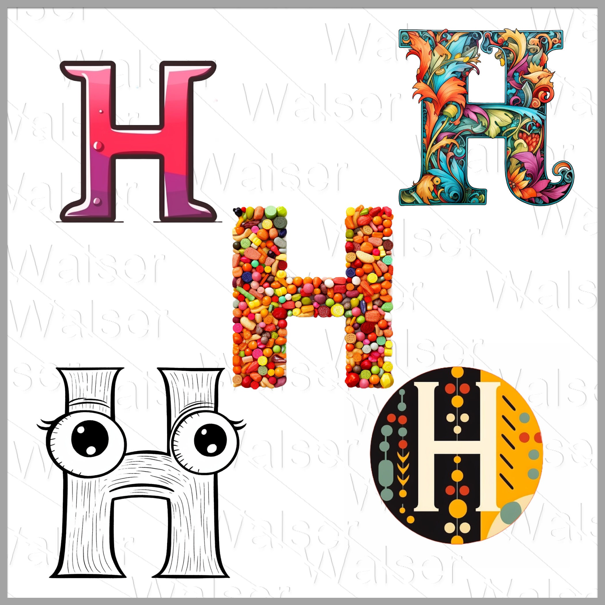 Letter H Clipart, BUNDLE of 10 High-quality, Unique Designs, Ready for ...
