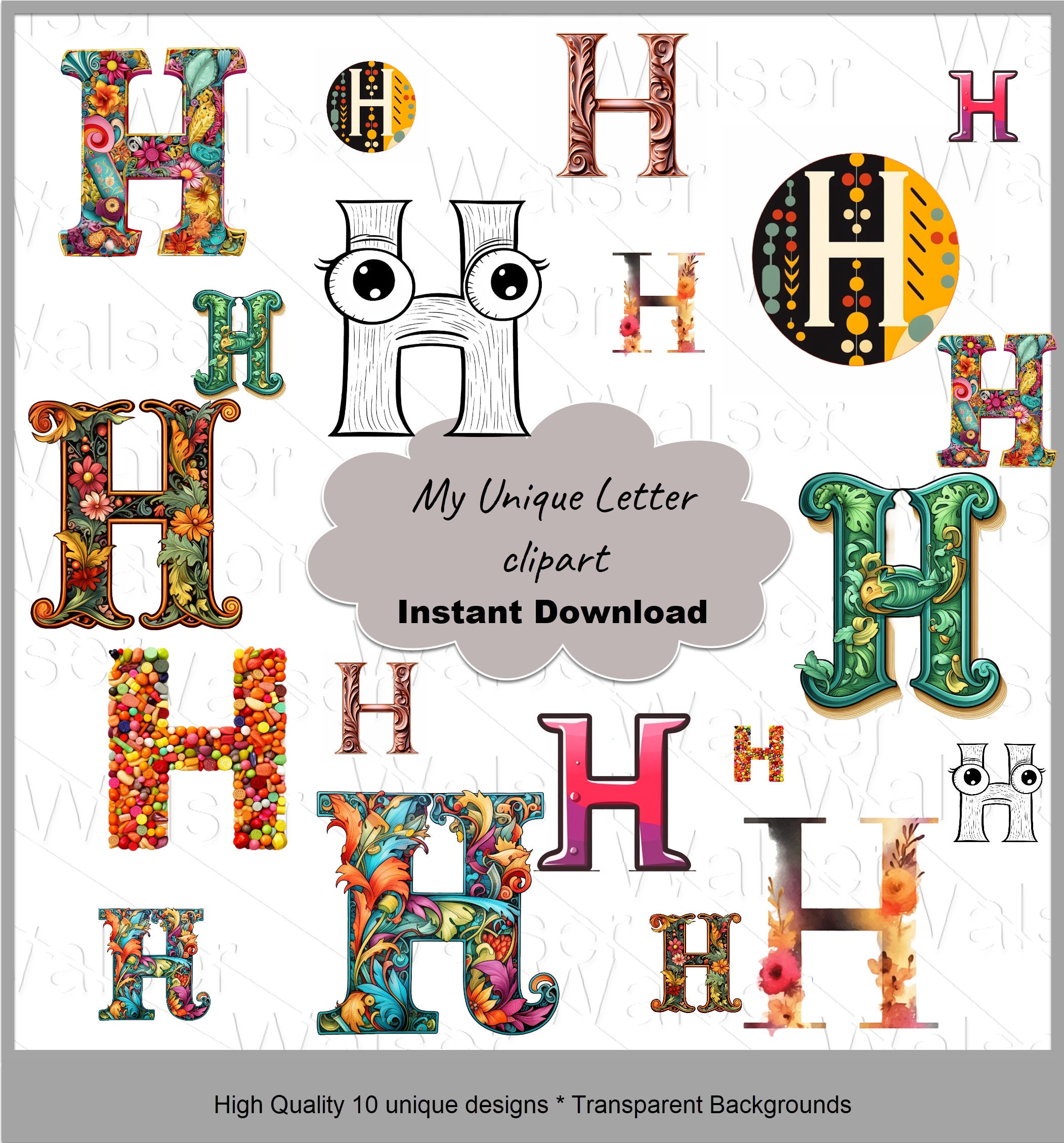 Letter H Clipart, BUNDLE of 10 High-quality, Unique Designs, Ready for ...