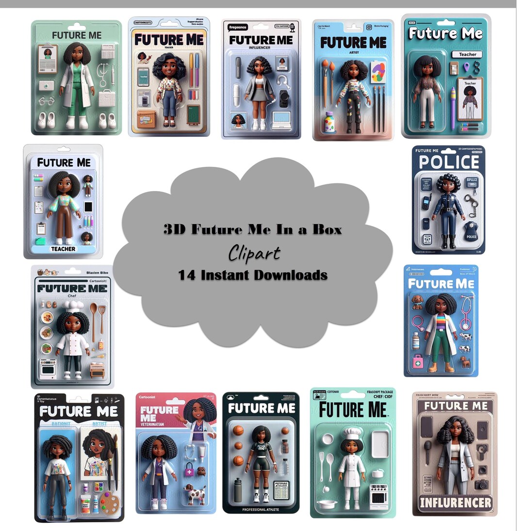 3D Future Me Dolls in a Box Clipart, BUNDLE of 14 High-quality, Unique ...