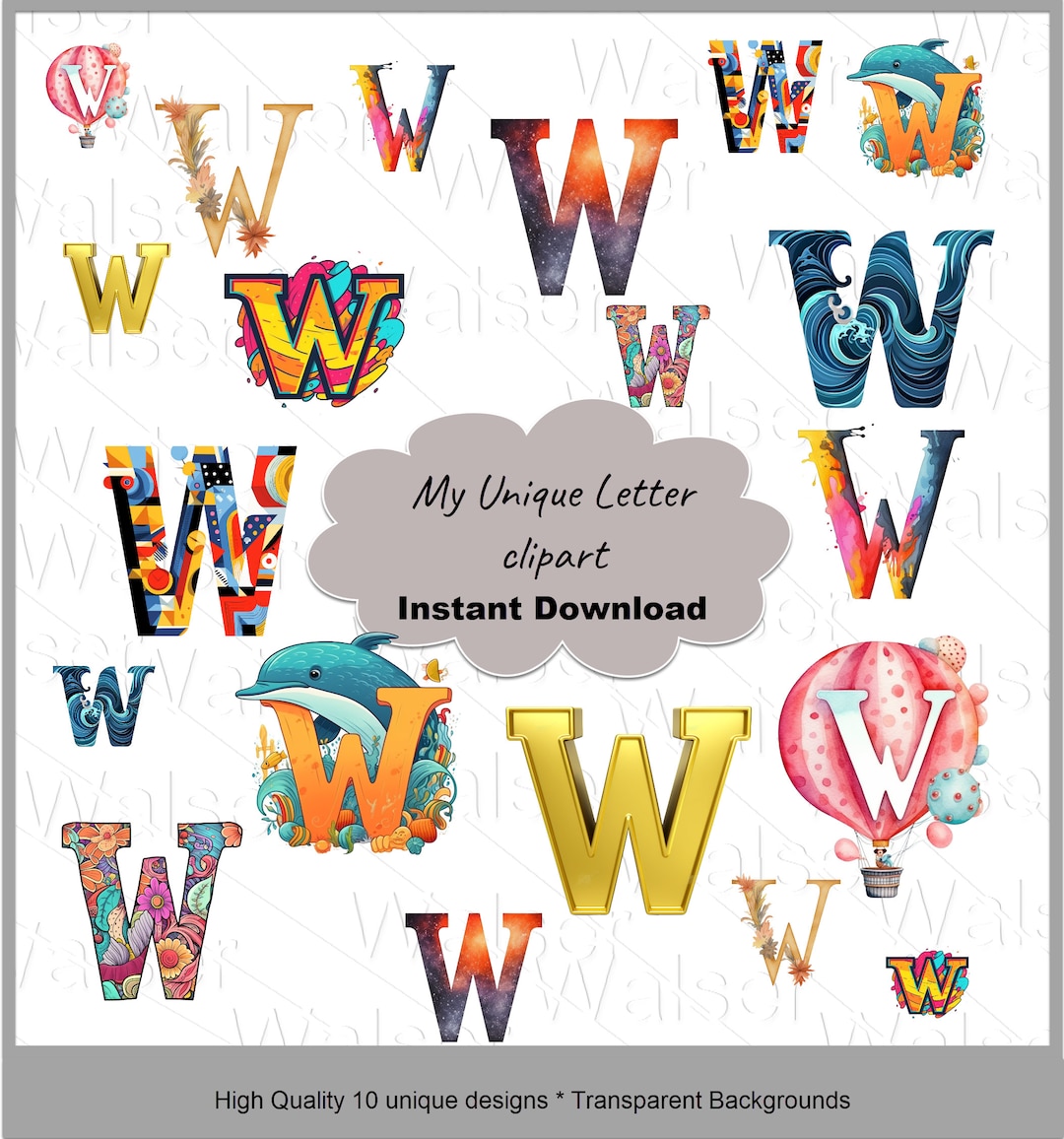 Letter W Clipart, BUNDLE of 10 High-quality, Unique Designs, Ready for ...