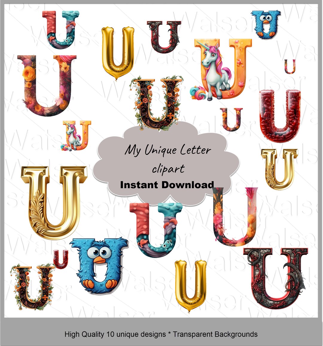 Letter U Clipart, BUNDLE of 10 High-quality, Unique Designs, Ready for ...