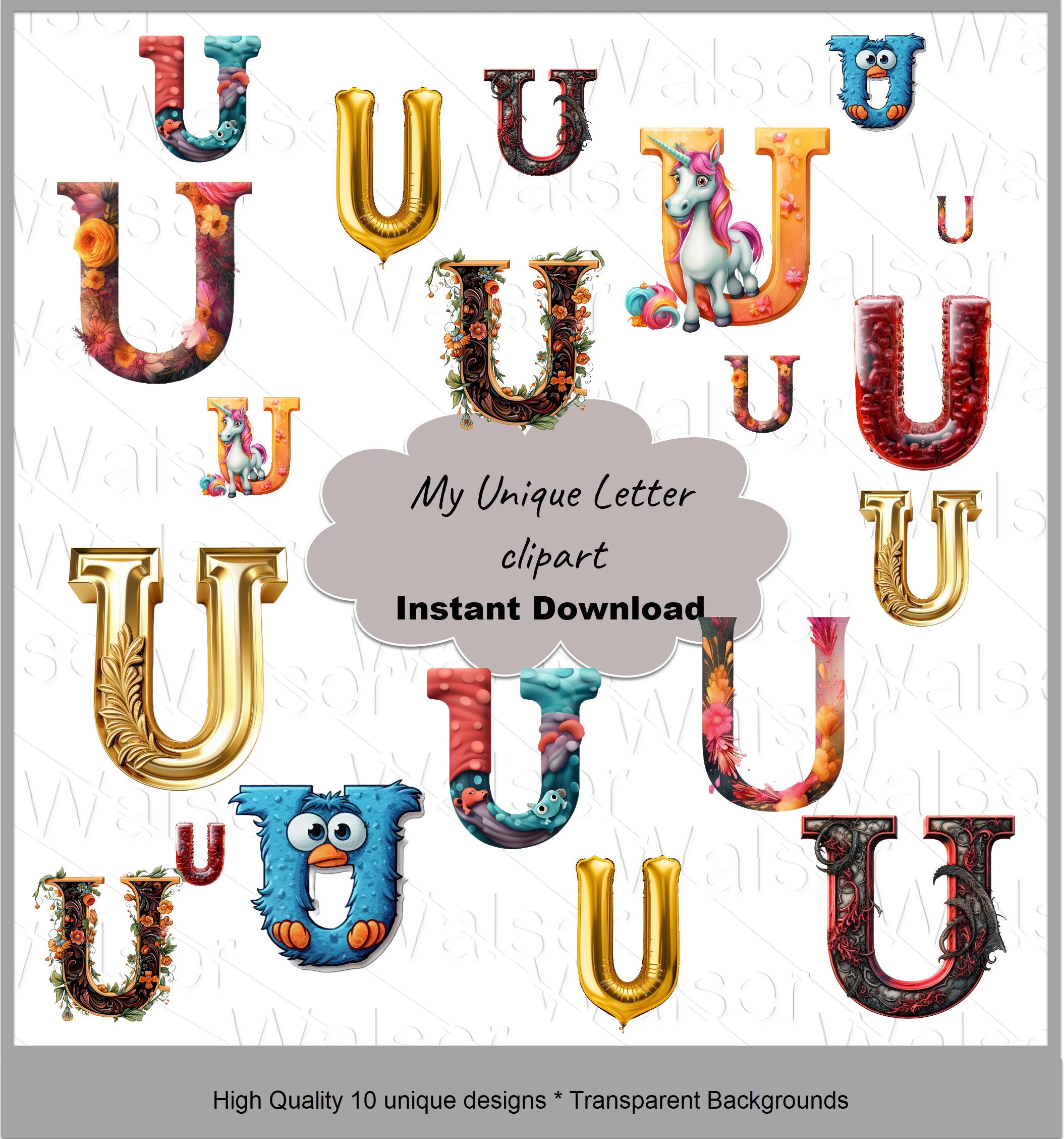 Letter U Clipart, BUNDLE of 10 High-quality, Unique Designs, Ready for ...