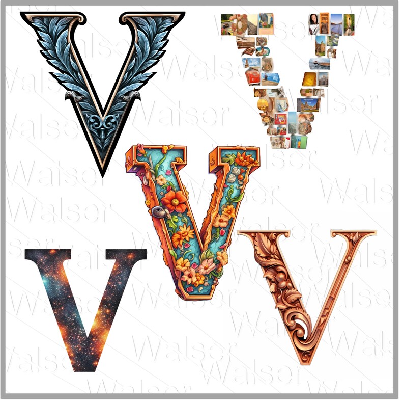 Letter V Clipart, BUNDLE of 10 High-quality, Unique Designs, Ready for ...