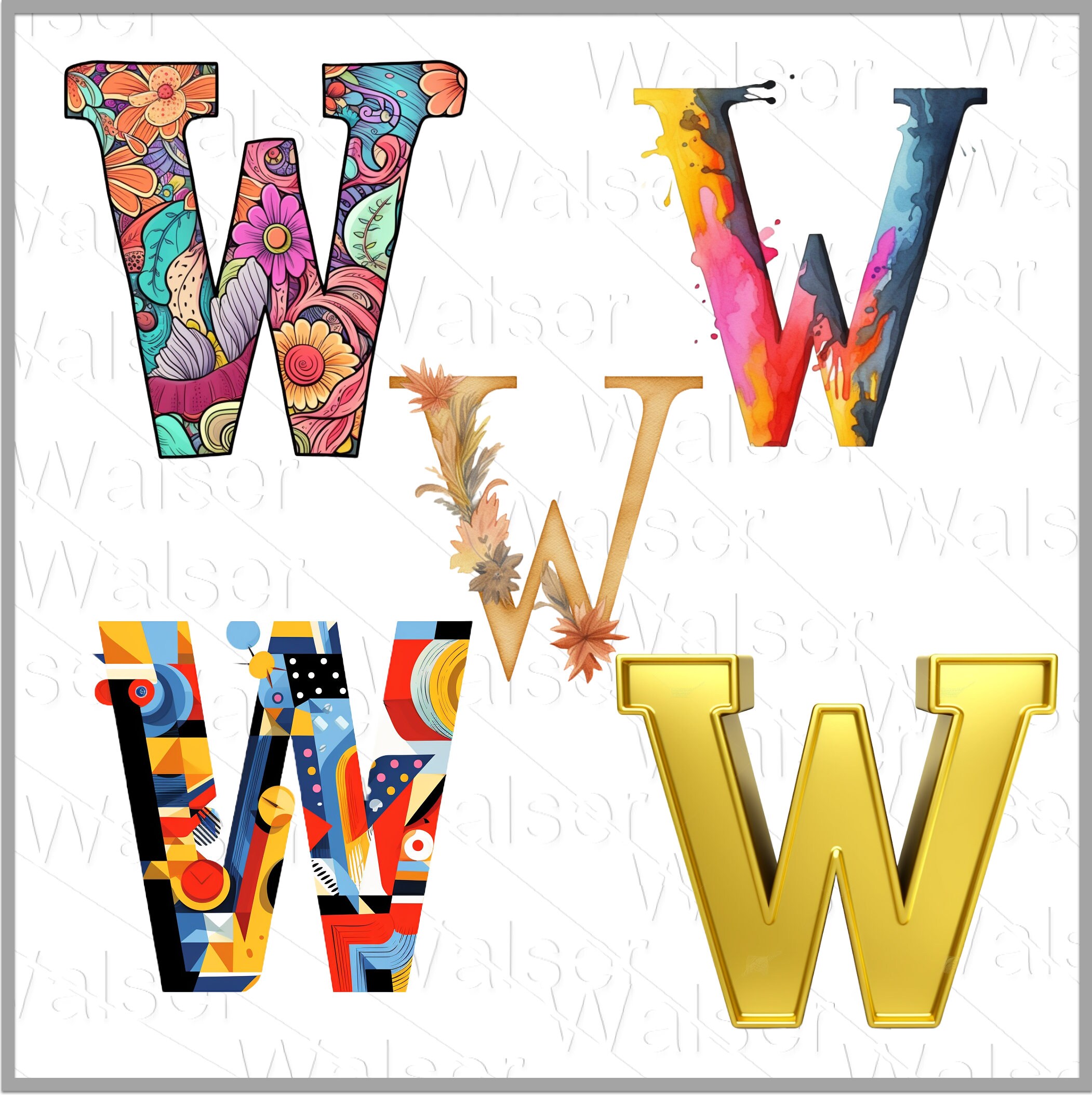 Letter W Clipart, BUNDLE of 10 High-quality, Unique Designs, Ready for ...