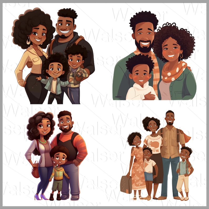 Black Family Clipart, BUNDLE of 10 High-quality, Unique Designs, Ready ...