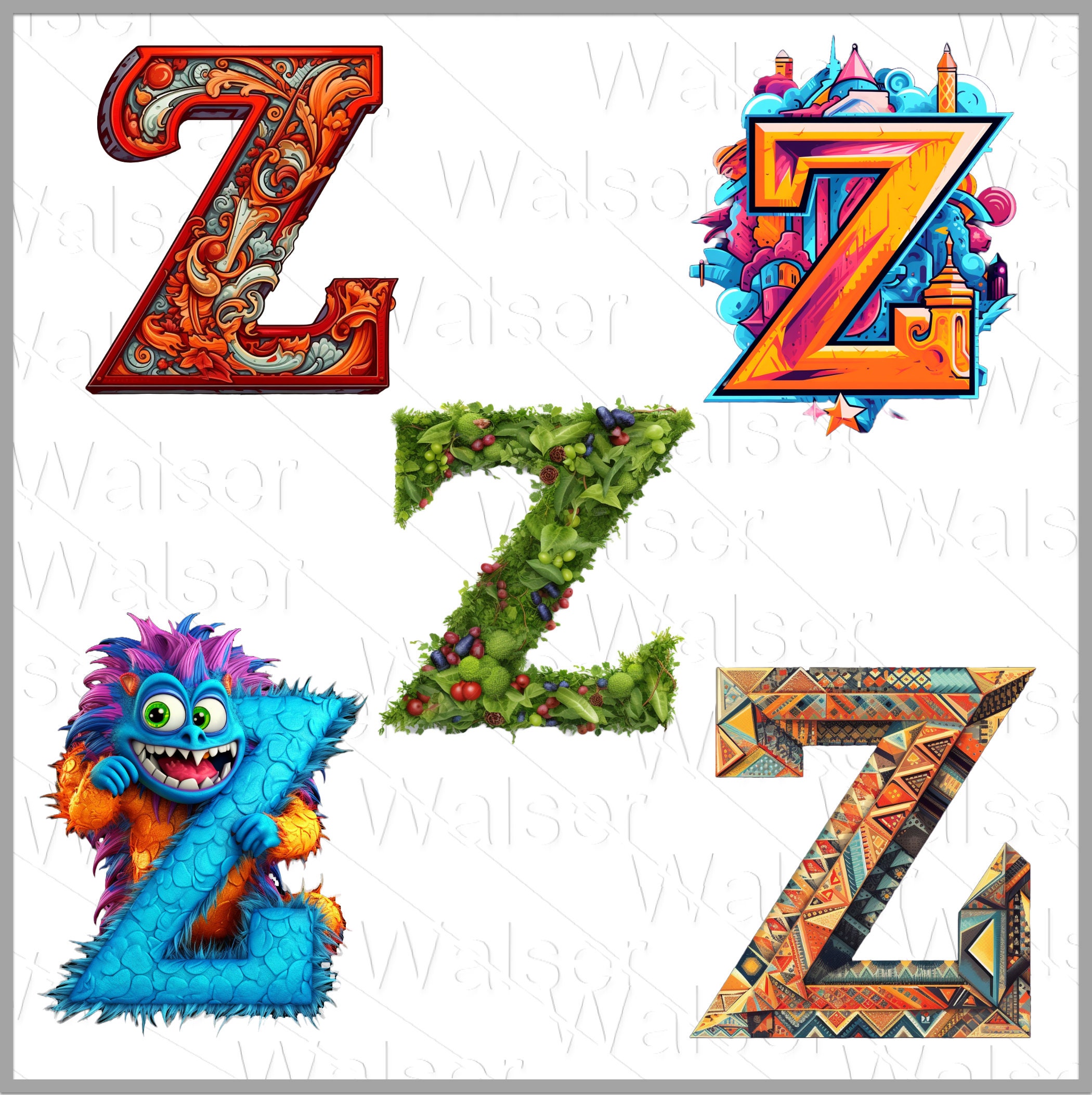 Letter Z Clipart, BUNDLE of 10 High-quality, Unique Designs, Ready for ...