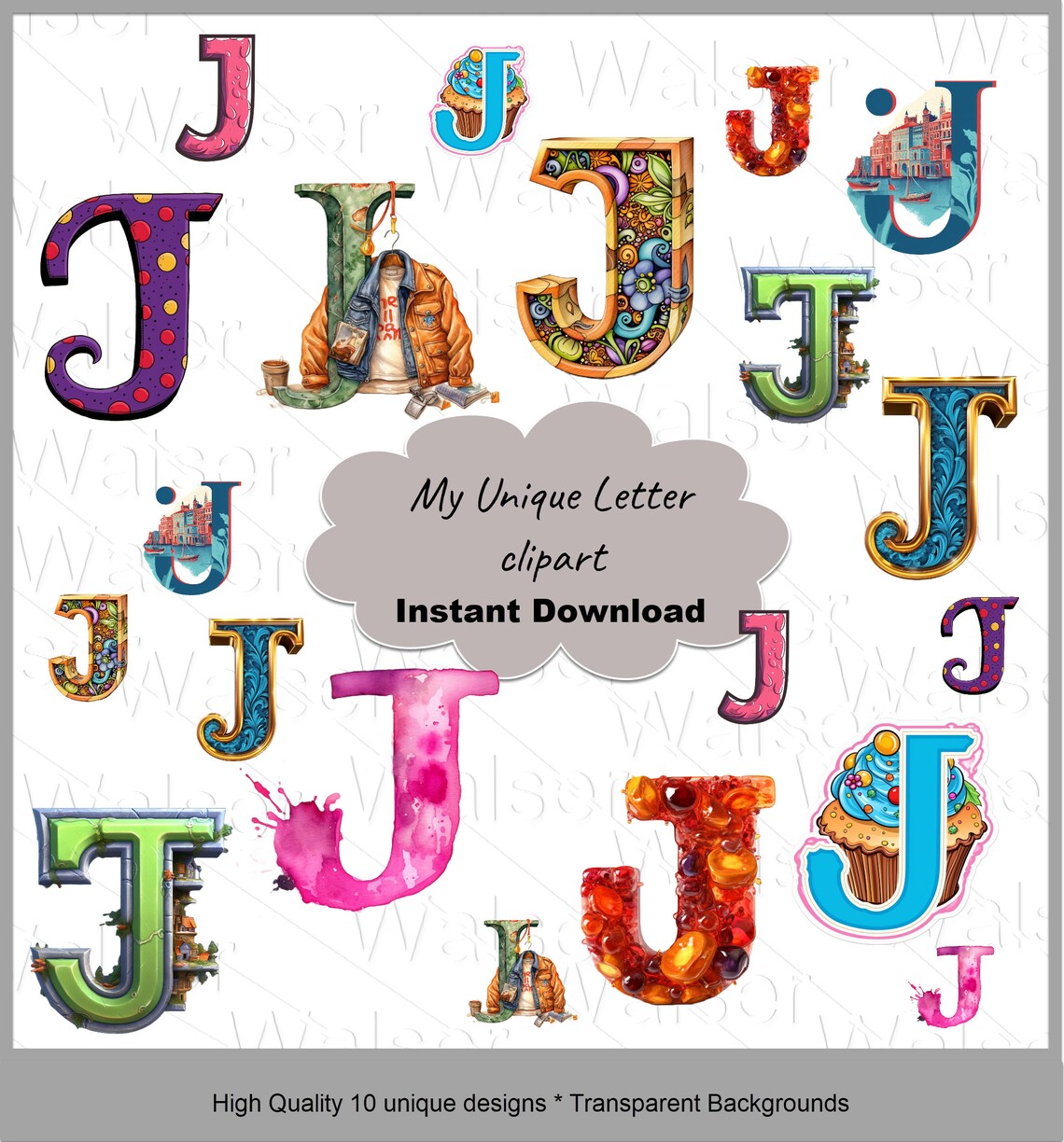 Letter J Clipart, BUNDLE of 10 High-quality, Unique Designs, Ready for ...