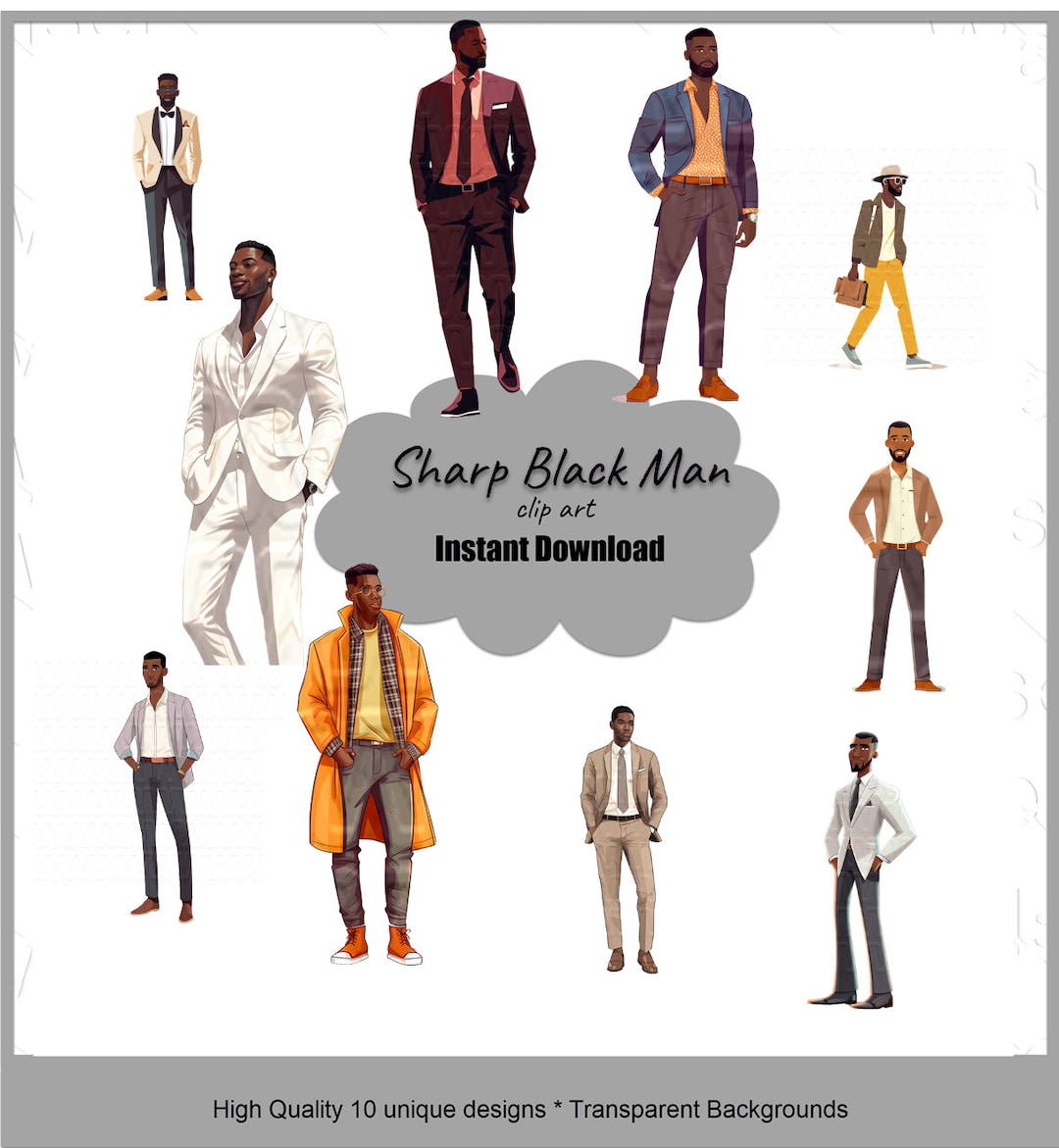 Sharp Black Man Clipart, BUNDLE of 10 High-quality, Unique Designs ...