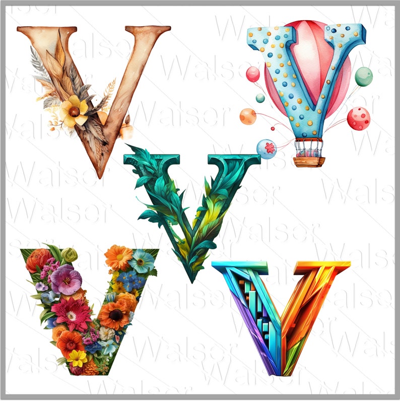 Letter V Clipart, BUNDLE of 10 High-quality, Unique Designs, Ready for ...