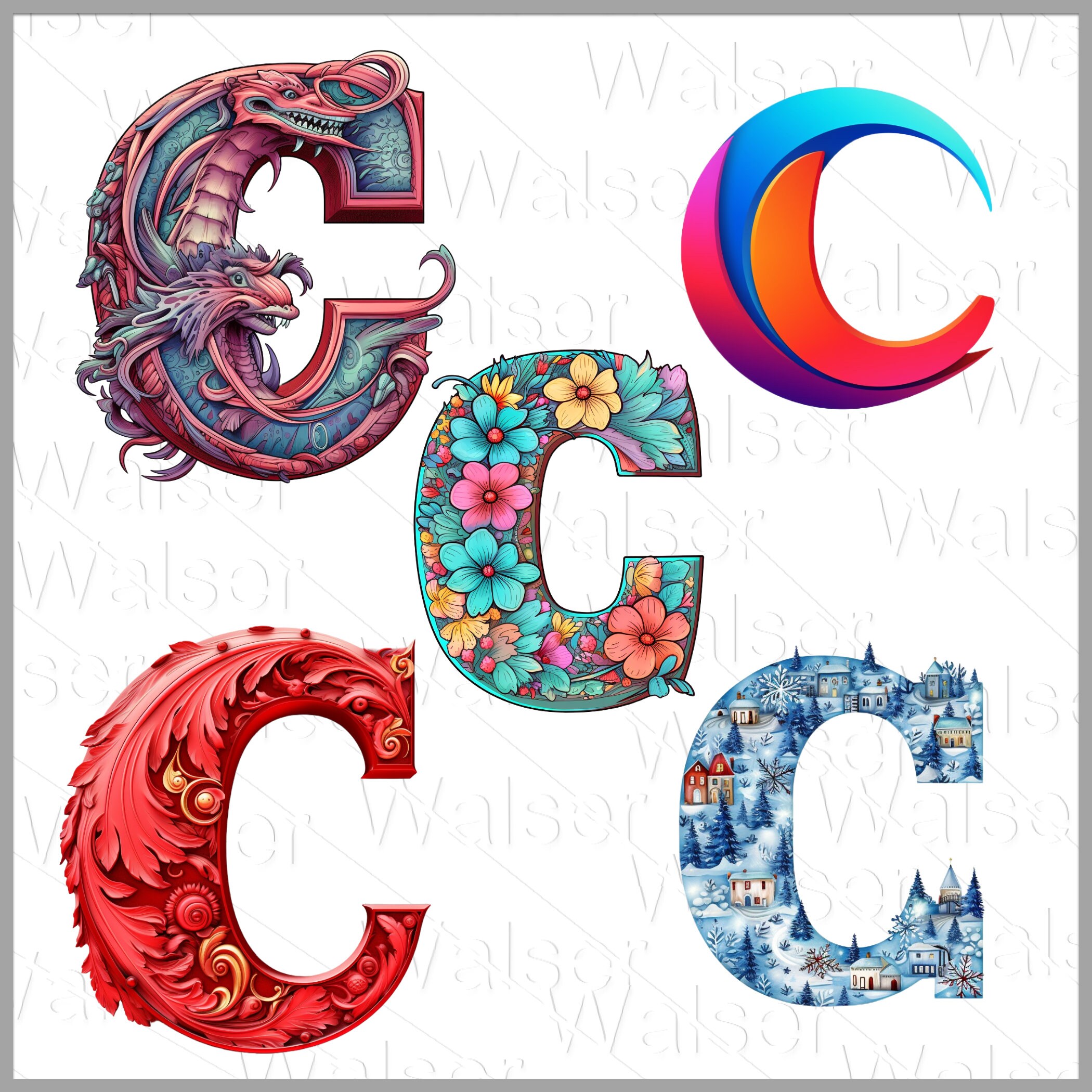 Letter C Clipart, BUNDLE of 10 High-quality, Unique Designs, Ready for ...