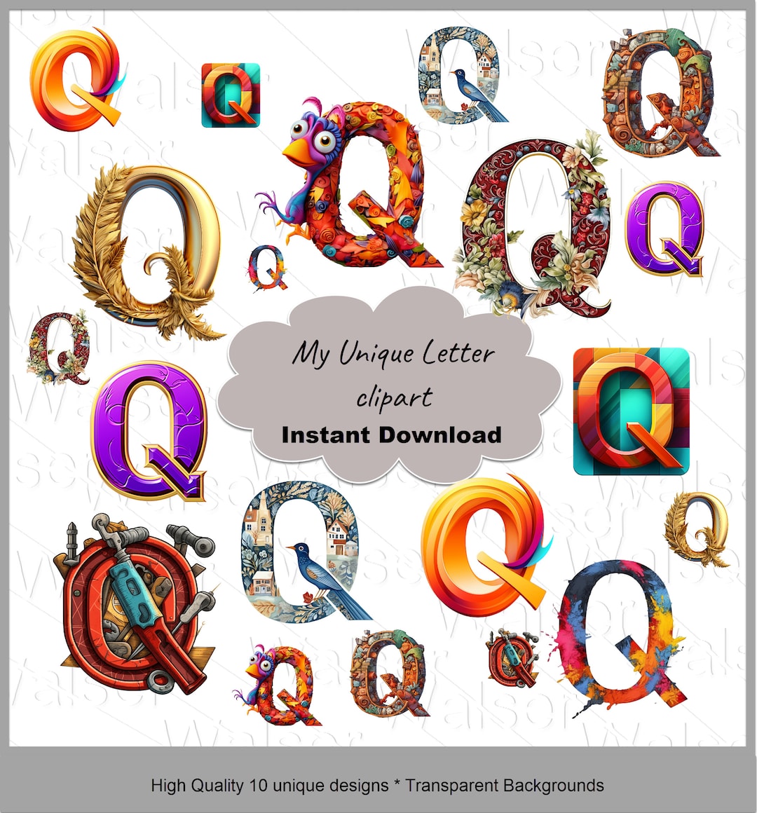 Letter Q Clipart, BUNDLE of 10 High-quality, Unique Designs, Ready for ...