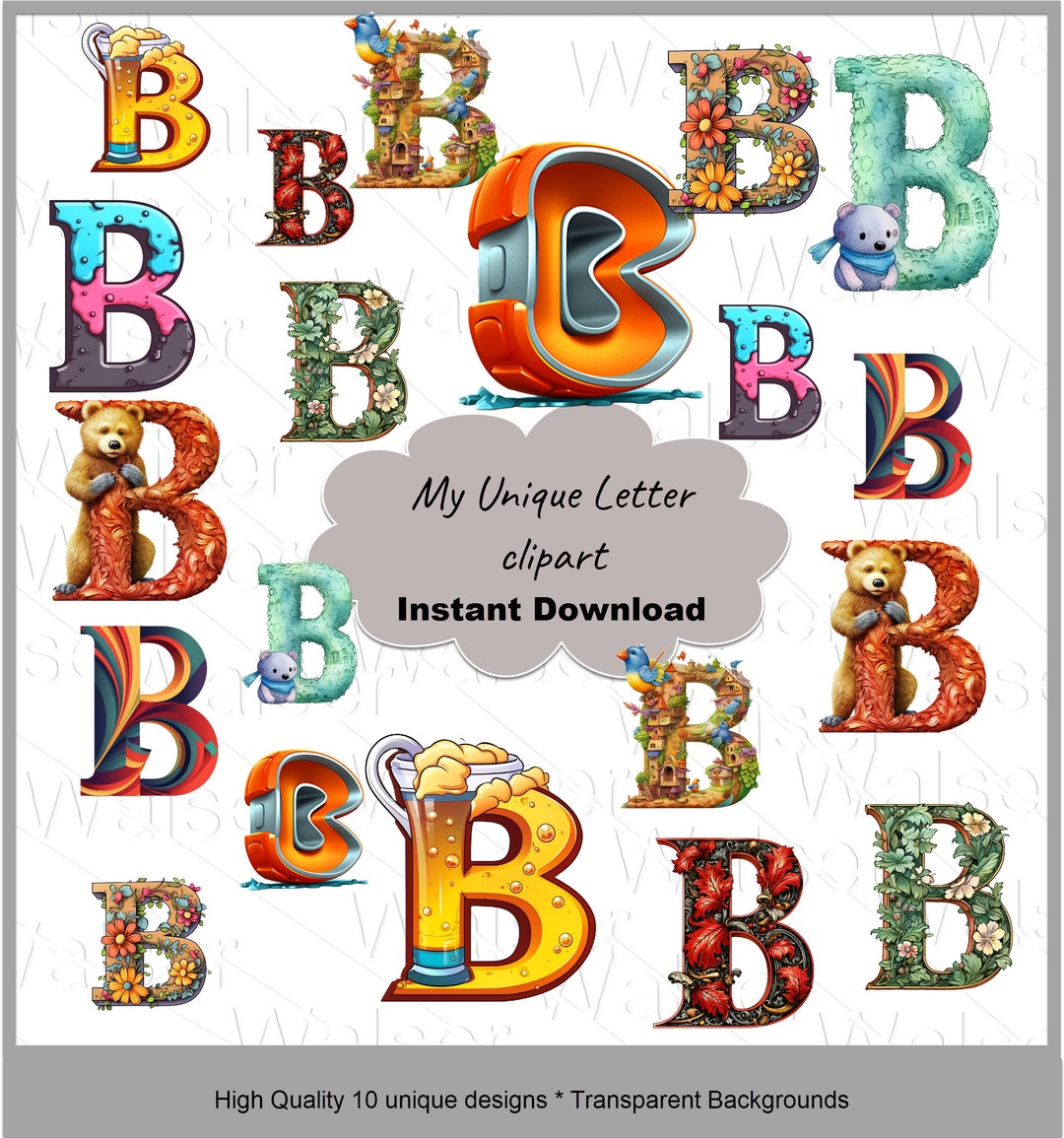 Letter B Clipart, BUNDLE of 10 High-quality, Unique Designs, Ready for ...