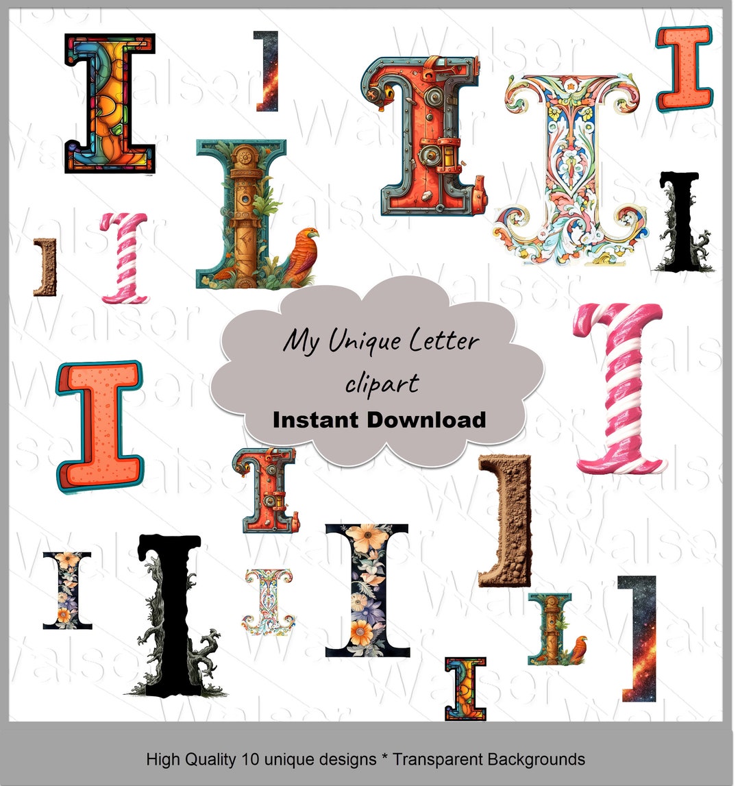 Letter I Clipart, BUNDLE of 10 High-quality, Unique Designs, Ready for ...