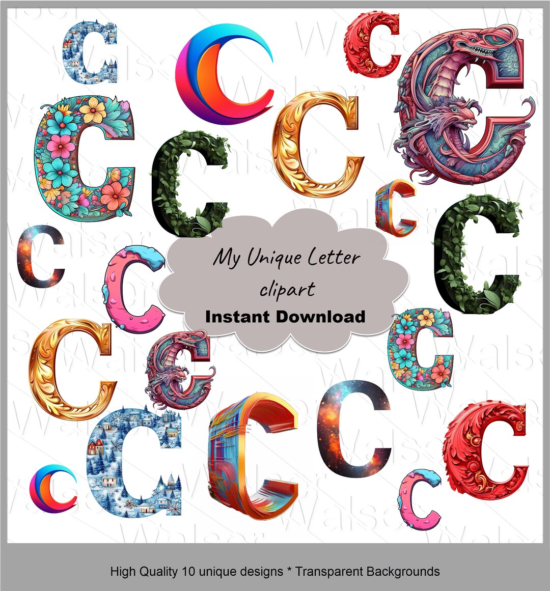 Letter C Clipart, BUNDLE of 10 High-quality, Unique Designs, Ready for ...