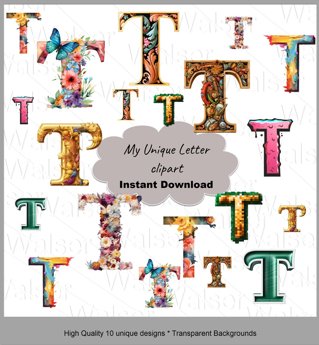 Letter T Clipart, BUNDLE of 10 High-quality, Unique Designs, Ready for ...