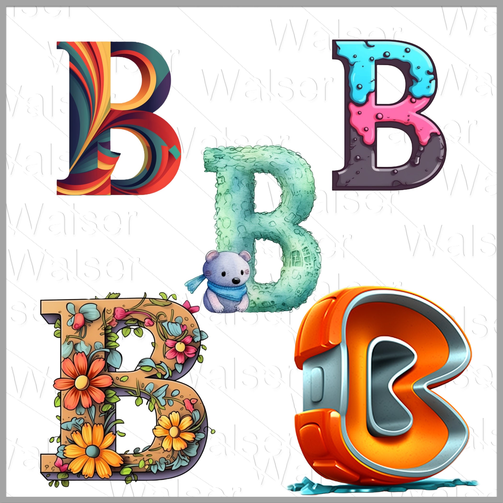 Letter B Clipart, BUNDLE of 10 High-quality, Unique Designs, Ready for ...