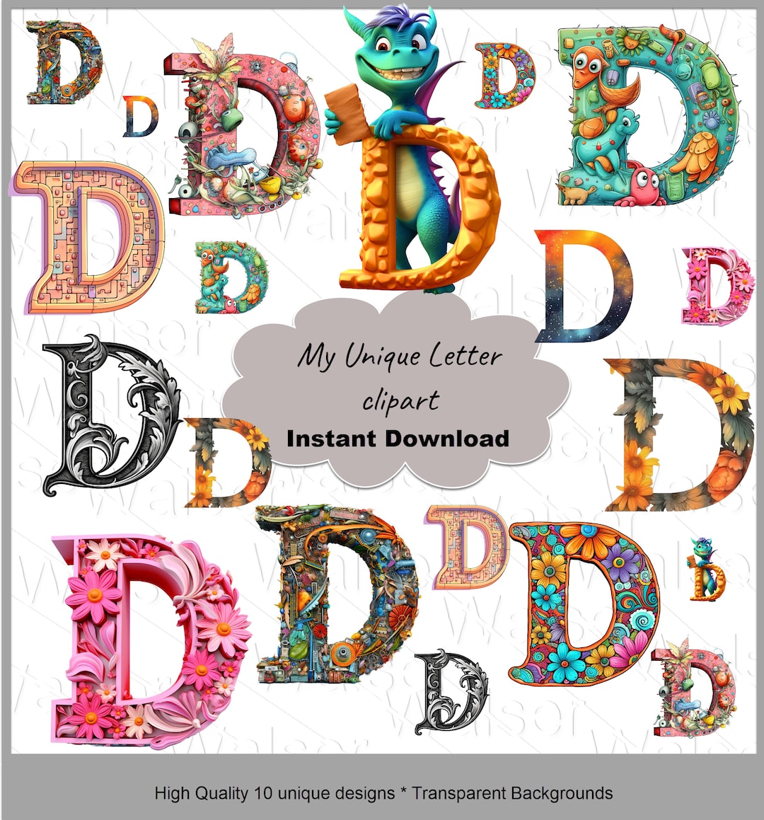 Letter D Clipart, BUNDLE of 10 High-quality, Unique Designs, Ready for ...