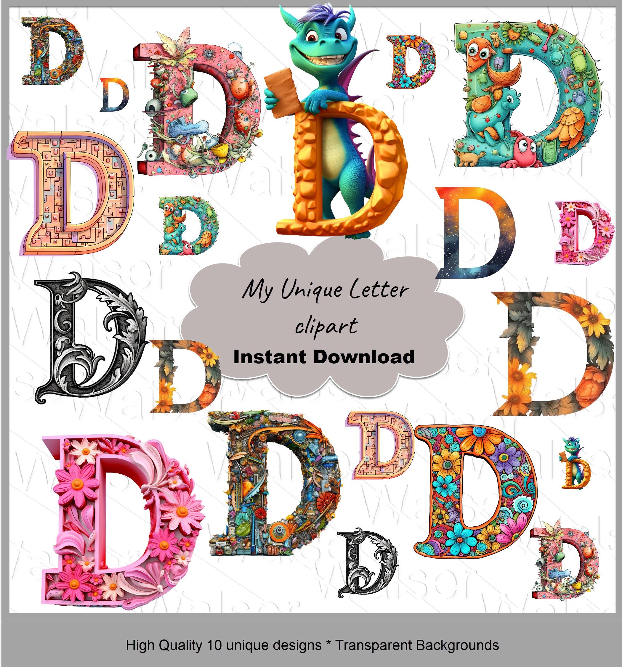 Letter D Clipart, BUNDLE of 10 High-quality, Unique Designs, Ready for ...