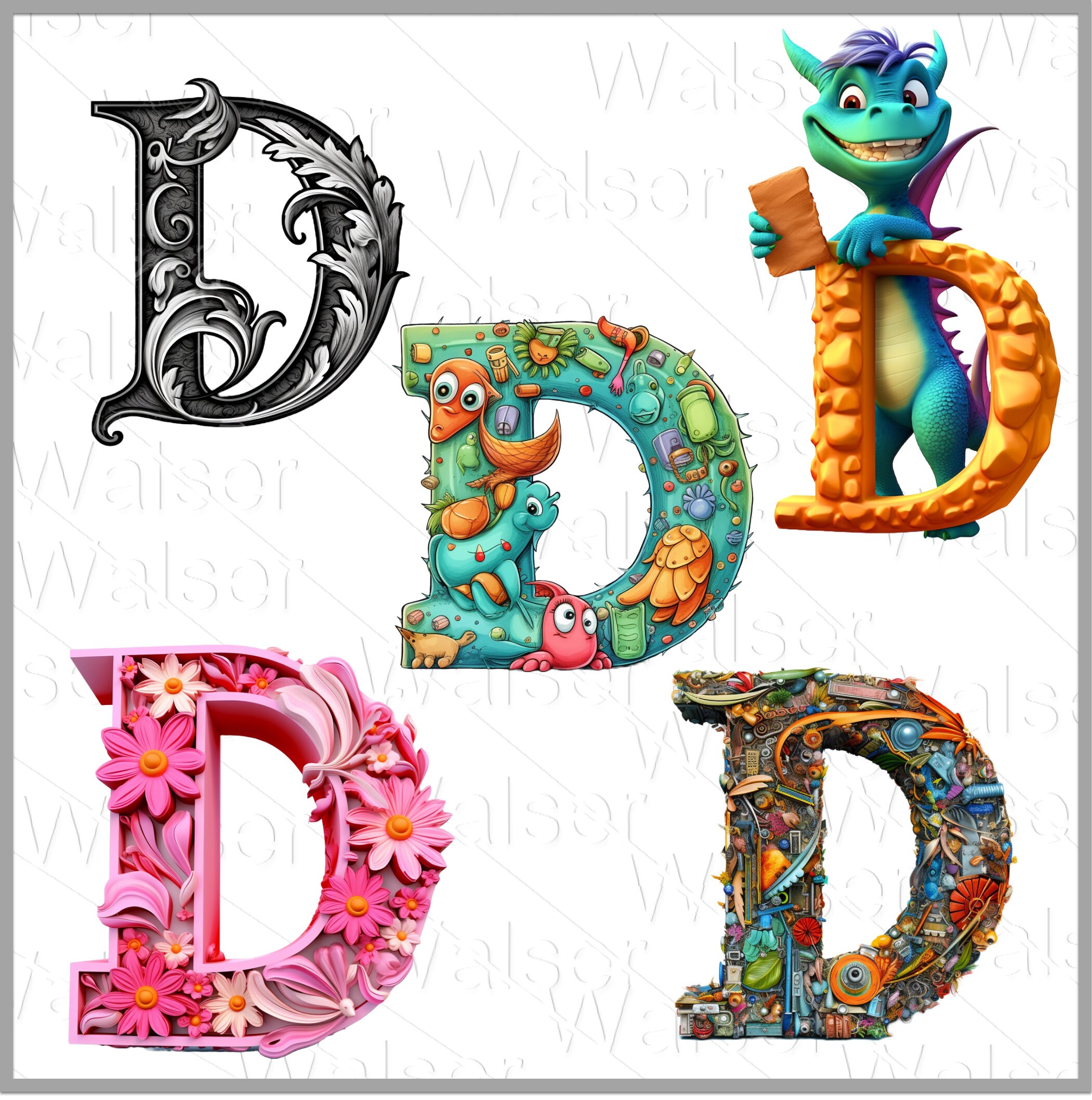 Letter D Clipart, BUNDLE of 10 High-quality, Unique Designs, Ready for ...
