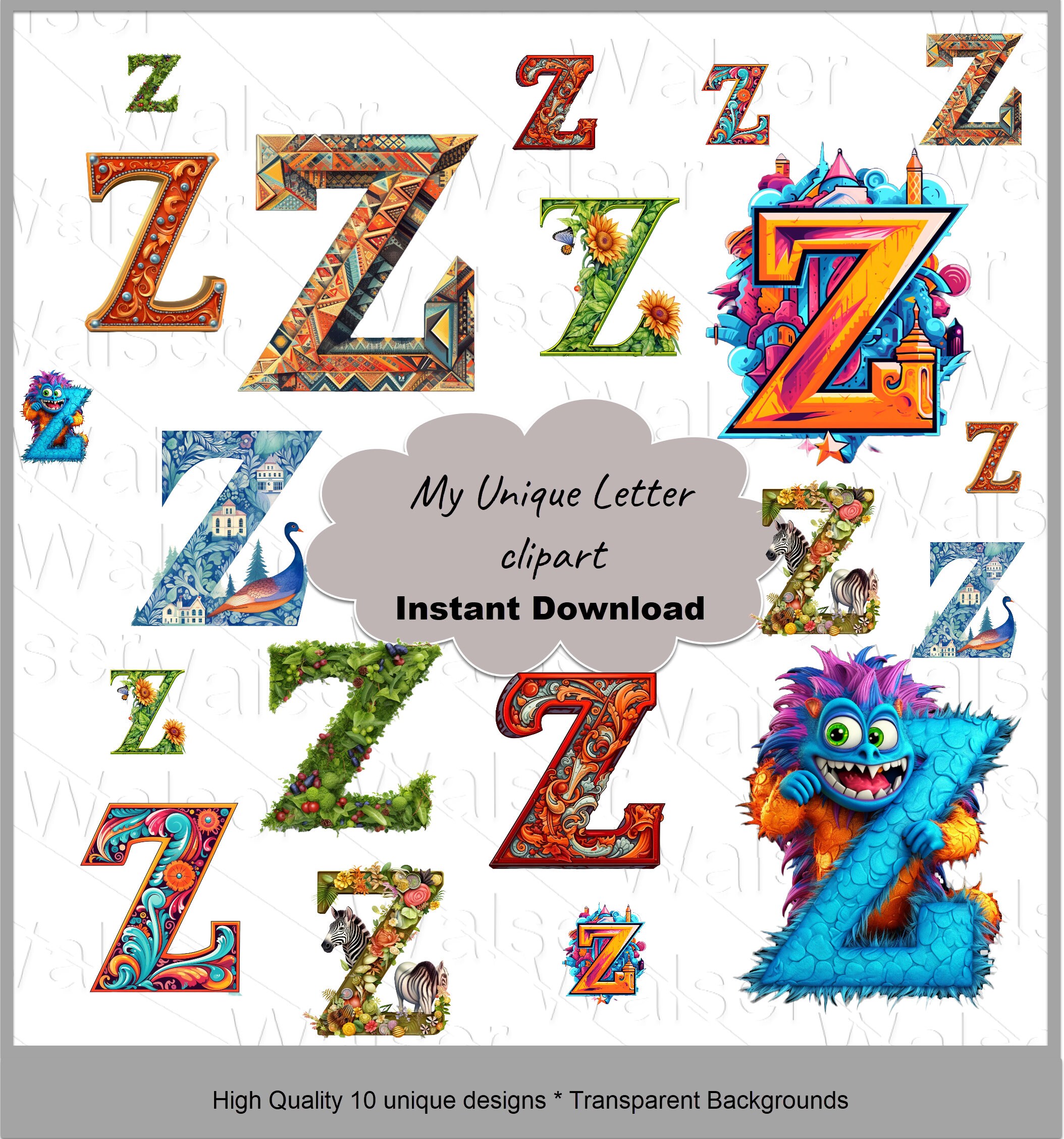 Letter Z Clipart BUNDLE of 10 High-quality Unique Designs - Etsy
