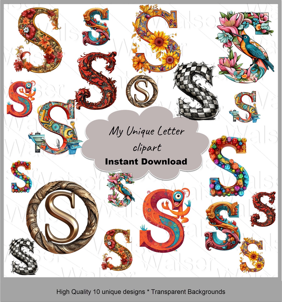 Letter S Clipart, BUNDLE of 10 High-quality, Unique Designs, Ready for ...