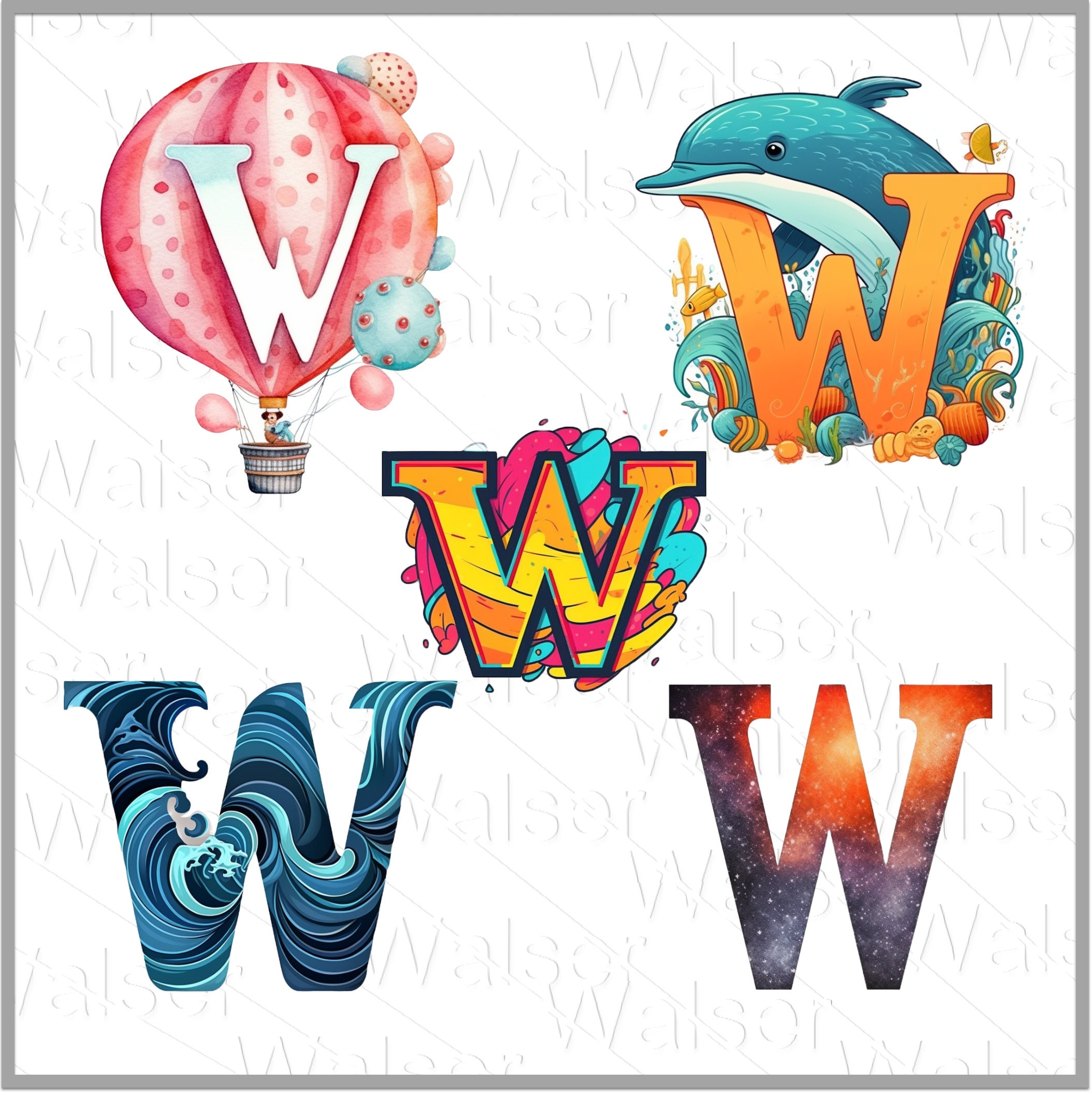 Letter W Clipart, BUNDLE of 10 High-quality, Unique Designs, Ready for ...